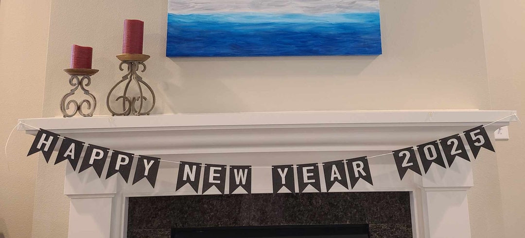 Happy New Year 2025 Glitter Banner Black and Silver 3x4 No Drop Glitter ...