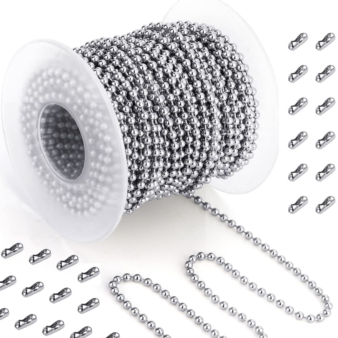 Ball Bead Chain 2.4 Mm Stainless Steel Pull Beaded Matching Connectors ...