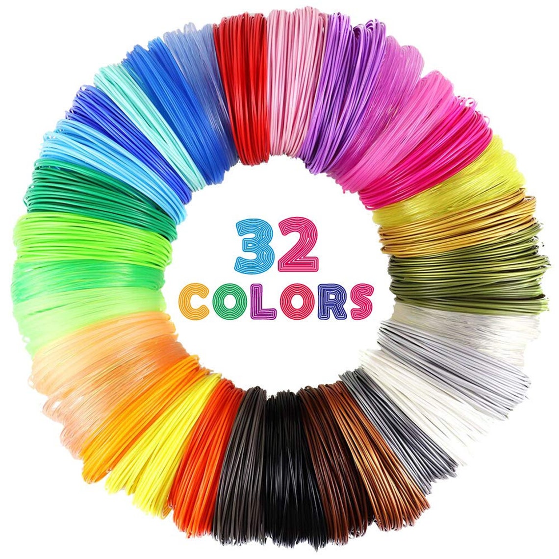 32 Colors 3D Pen PLA Filament Refills - 320ft Total, With 4 Finger Caps ...