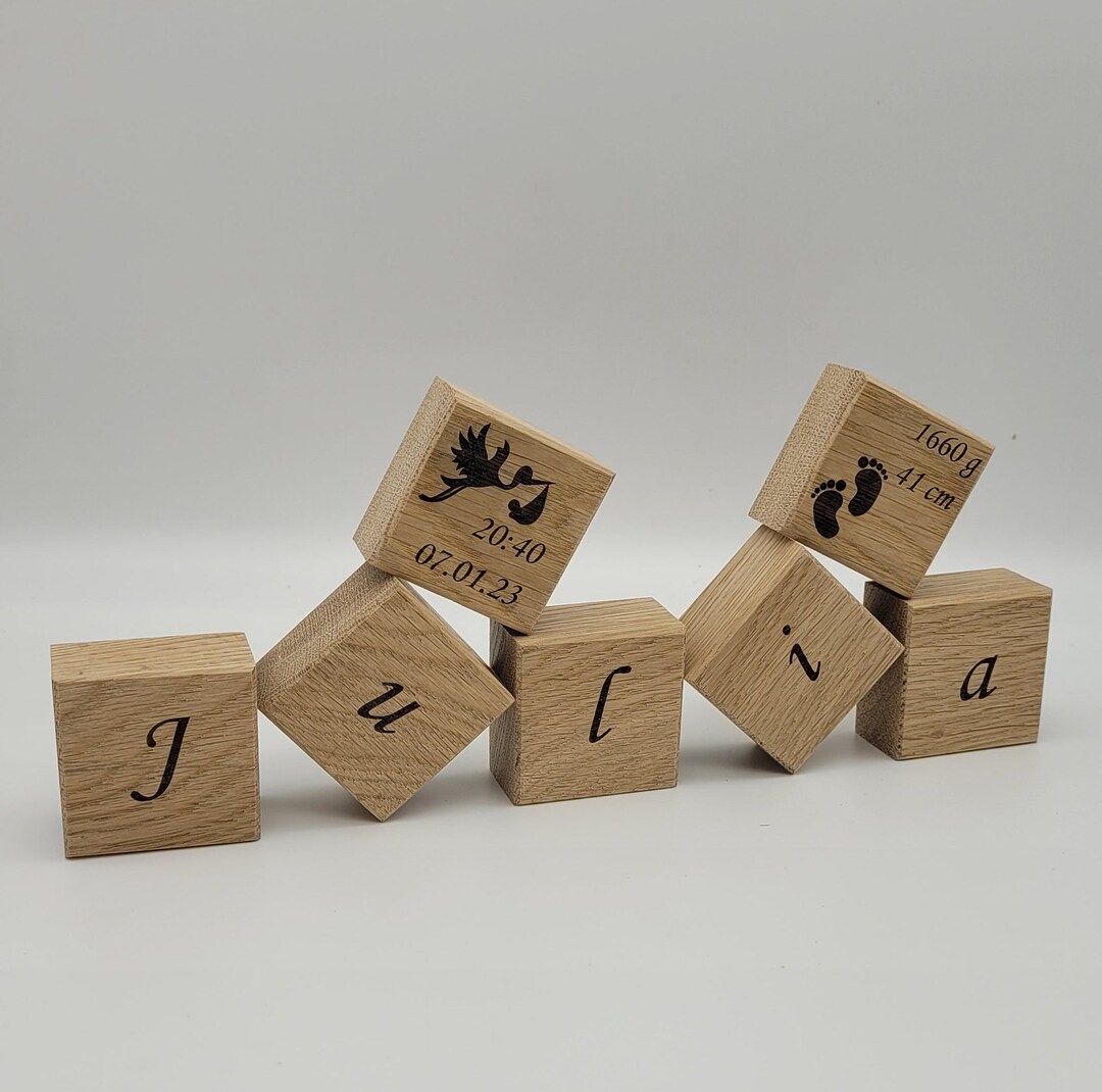 Wooden Cube Personalized, Birth, Baptism, Birthday, Letter Cube, Oak - Etsy