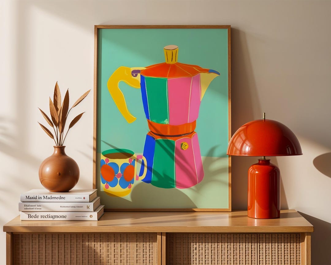 Colorful Moka Pot Print: Eclectic Kitchen Art (digital Download) - Etsy