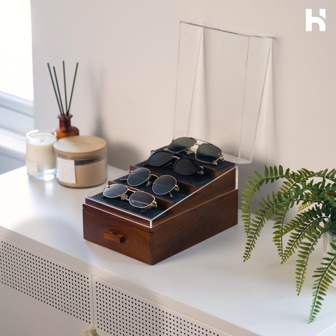 Premium Sunglasses Organizer With Drawer – Sunglasses Storage and ...