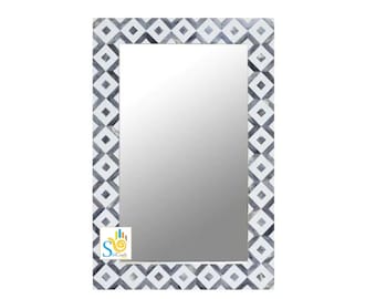Handmade Wooden Bone Inlay Modern Pattern Mirror Frame / Wall Decor ...