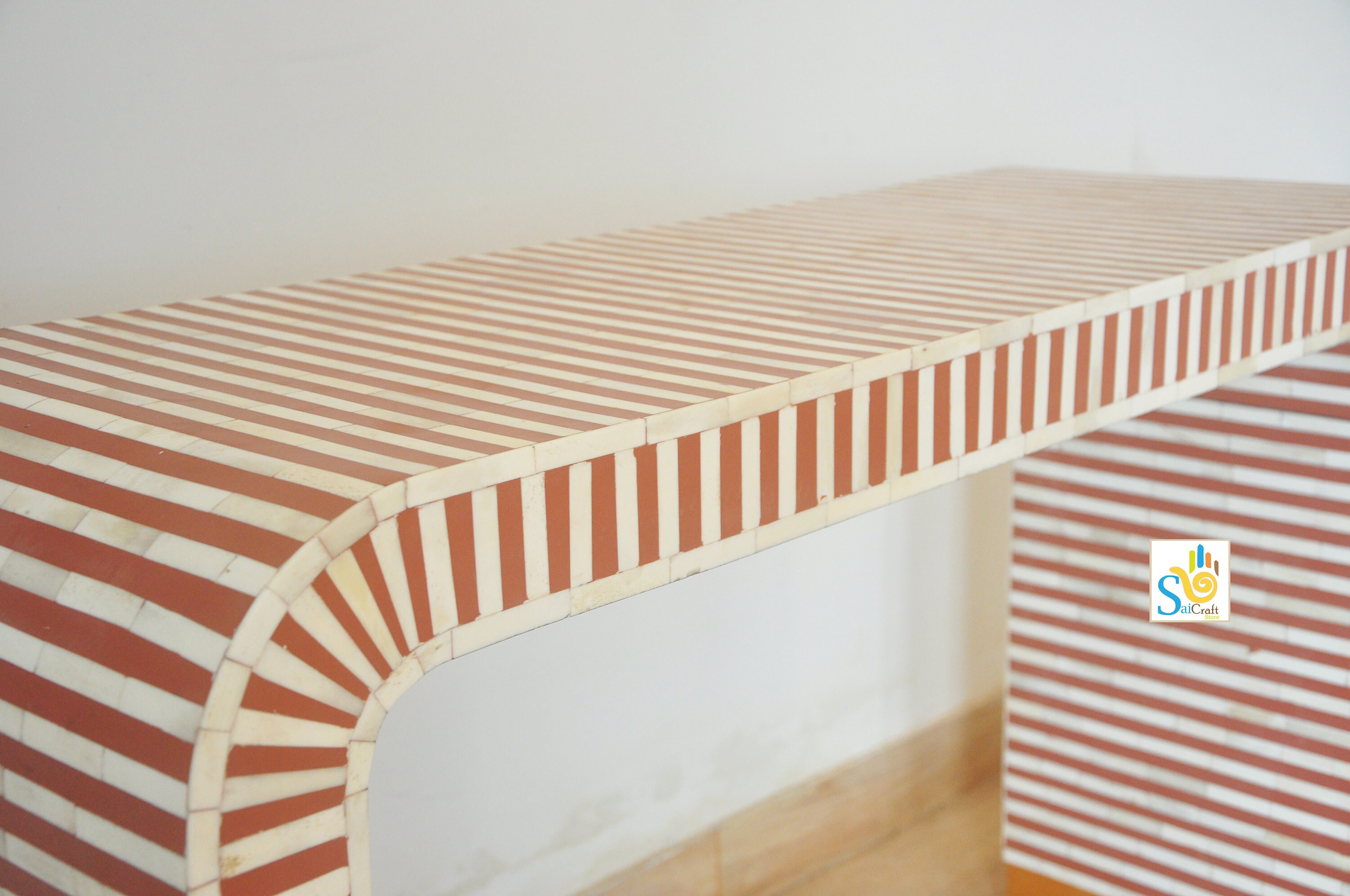 Handmade Wooden Bone Inlay Stripped Pattern Console Table With - Etsy