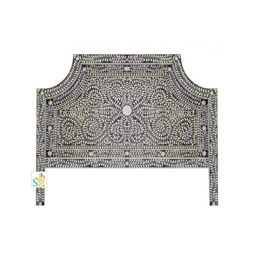 Handmade Wooden Bone Inlay Modern Floral Pattern Bed Headboard - Etsy