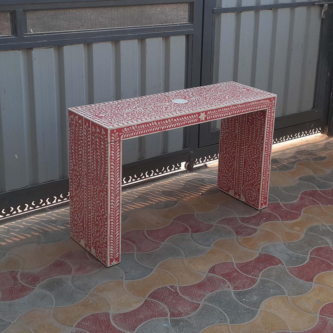 Handmade Wooden Bone Inlay Floral Pattern Console Table With Free Gift ...
