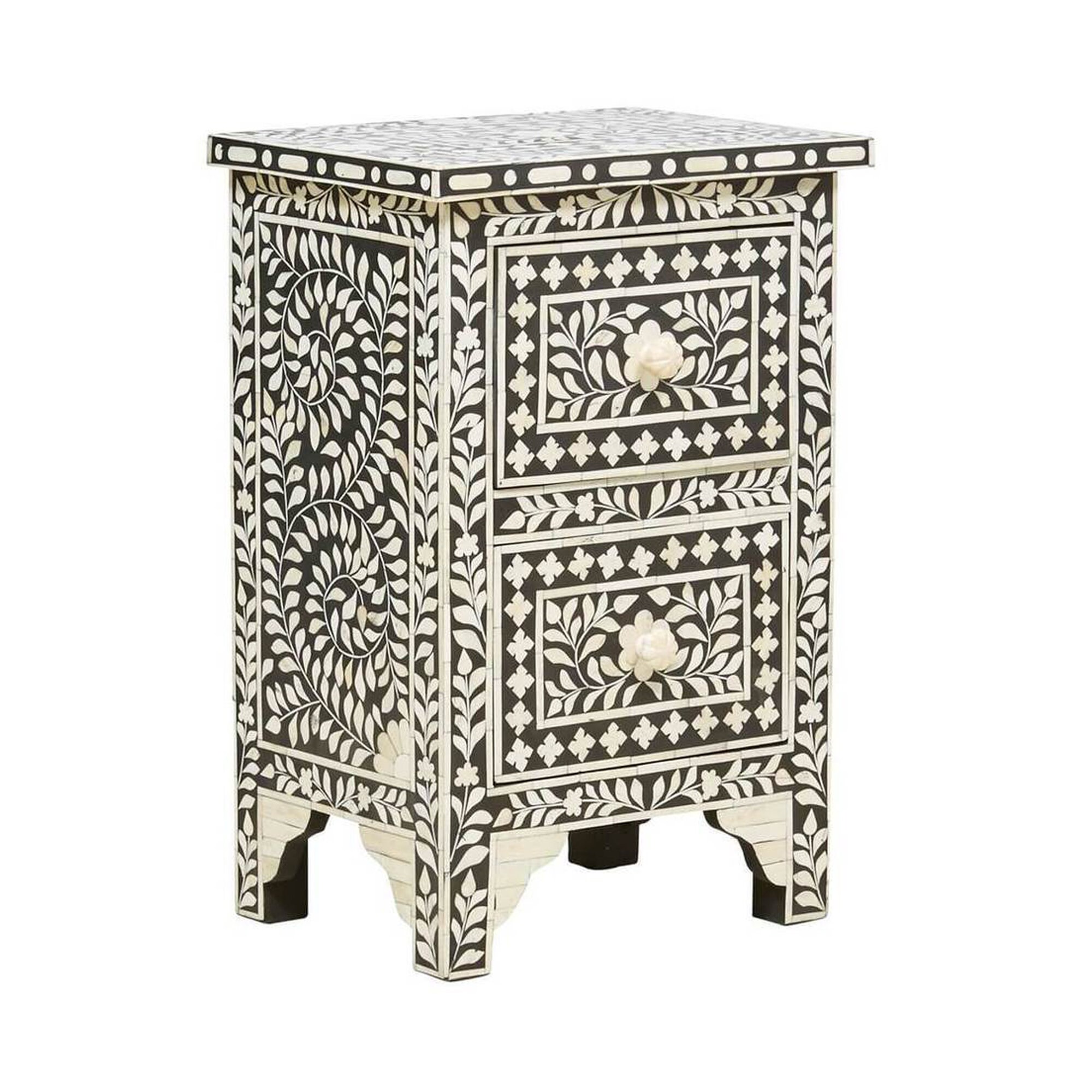 Handmade Bone Inlay 2 Drawer Floral Pattern Bedside / - Etsy