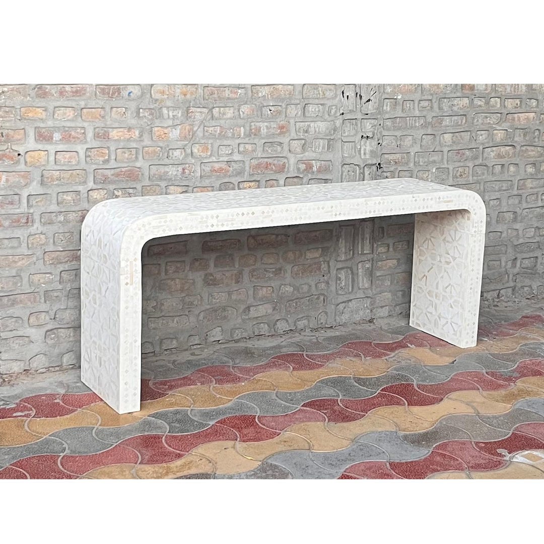 Handmade Wooden Bone Inlay Floral Pattern Console Table With Free Gift ...