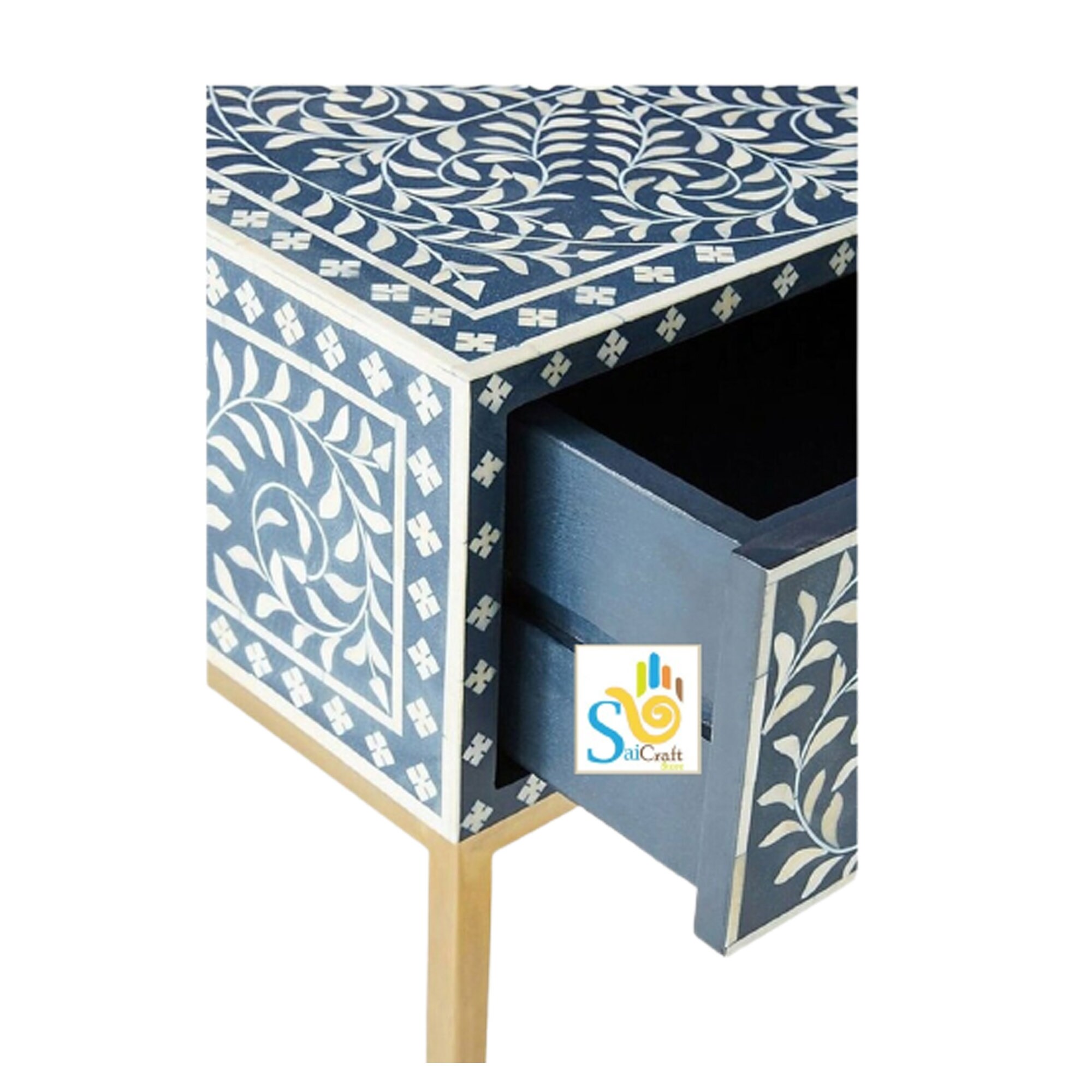 Handmade Wooden Bone Inlay 1 Drawer Floral Pattern Bedside / - Etsy