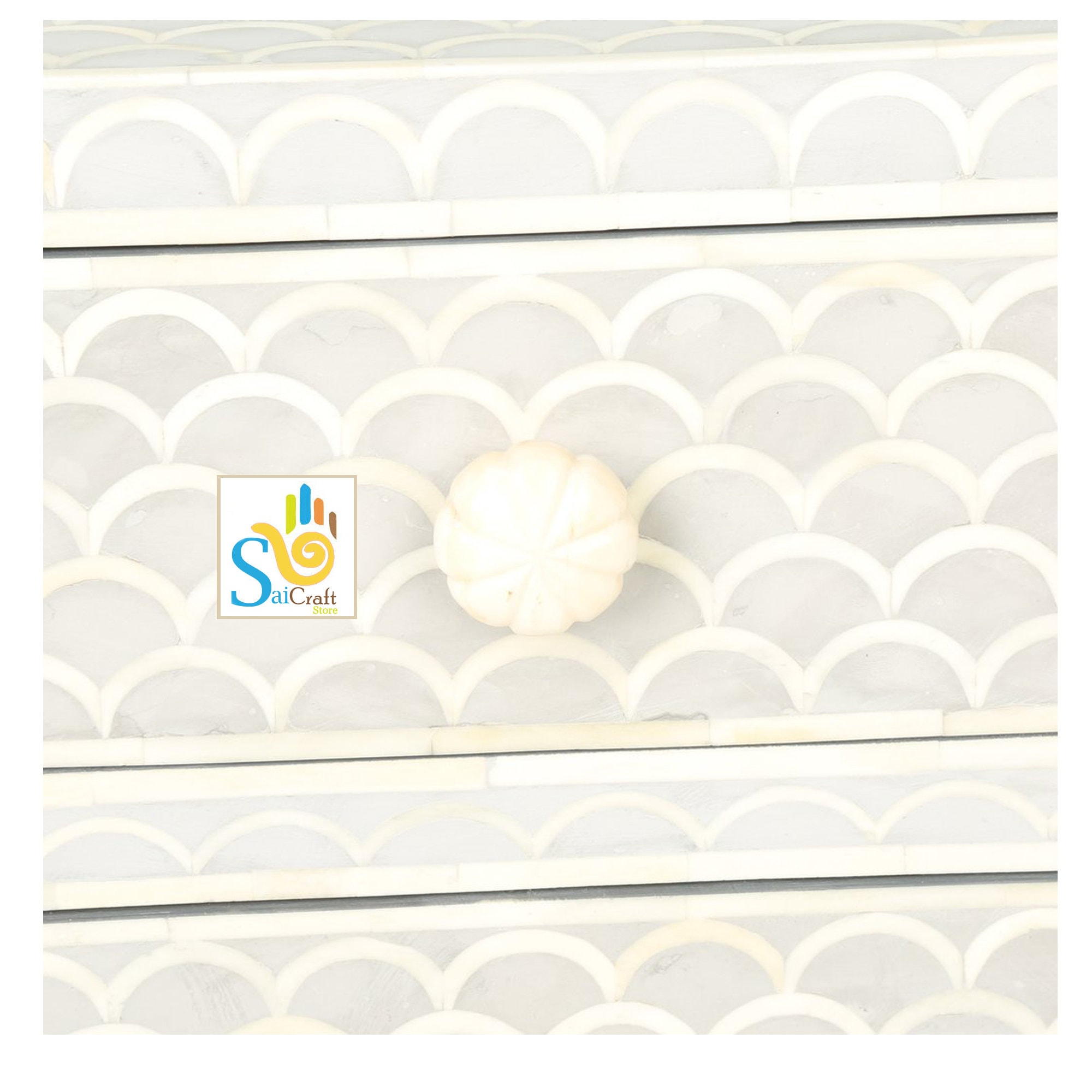 Handmade Wooden Bone Inlay 2 Drawer Fish Scale Pattern Bedside ...