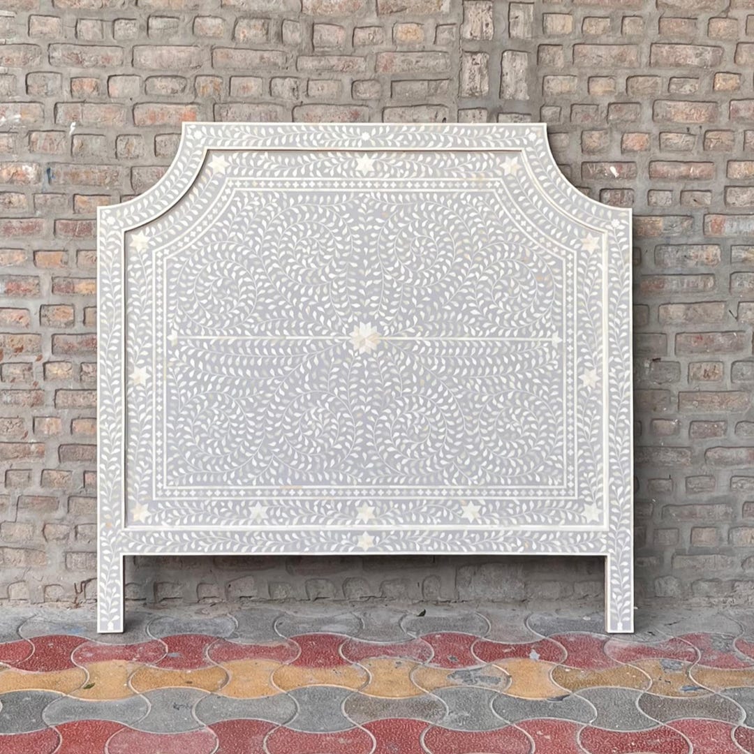Handmade Wooden Bone Inlay Modern Floral Pattern Bed Headboard ...