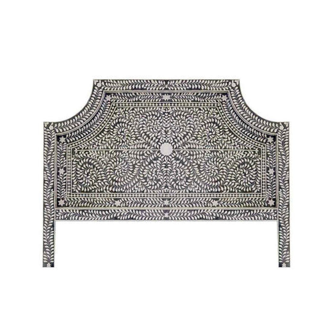Handmade Wooden Bone Inlay Modern Floral Pattern Bed Headboard ...