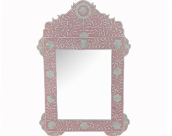 Handmade Bone Inlay Pink Floral Pattern Mirror Frame With Free Mirror ...