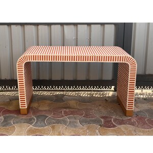 Handmade Wooden Bone Inlay Modern Waterfall / Stripped Pattern Console ...
