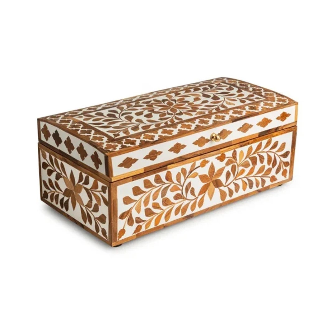 Handmade Wooden Inlay Floral Pattern Jewelry Box / Stoarge Box With ...