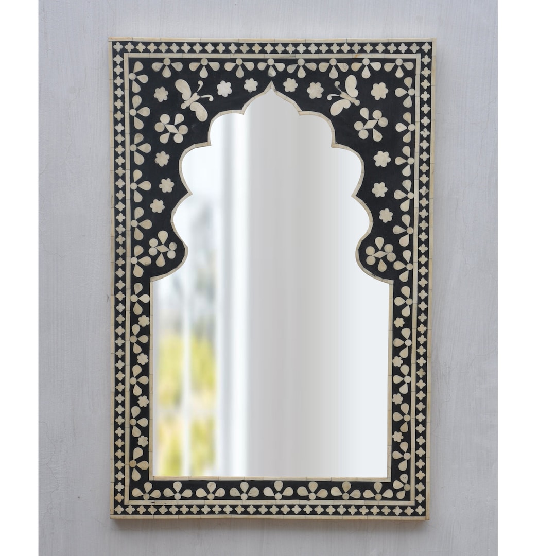 Handmade Wooden Bone Inlay Stripped Pattern Mirror Frame / Wall Decor ...
