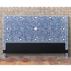 Handmade Wooden Bone Inlay Modern Floral Pattern Bed Headboard ...