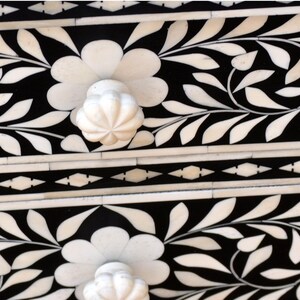 Handmade Wooden Bone Inlay 2 Drawer Floral Pattern Bedside / Nightstand ...