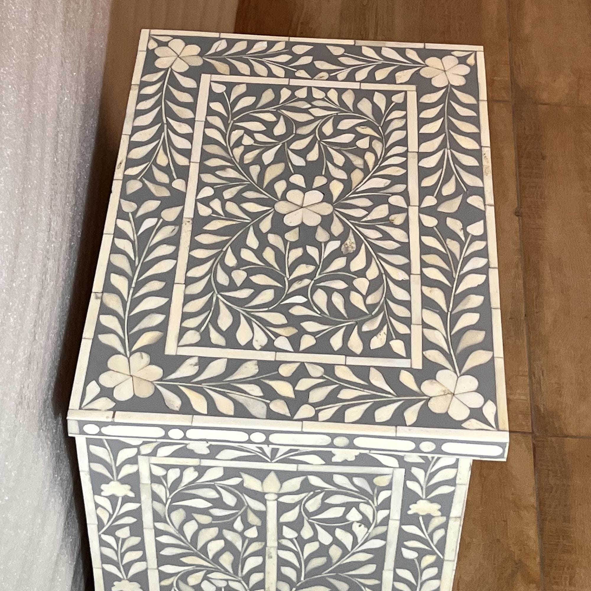 Handmade Wooden Bone Inlay 2 Drawer Floral Pattern Bedside - Etsy