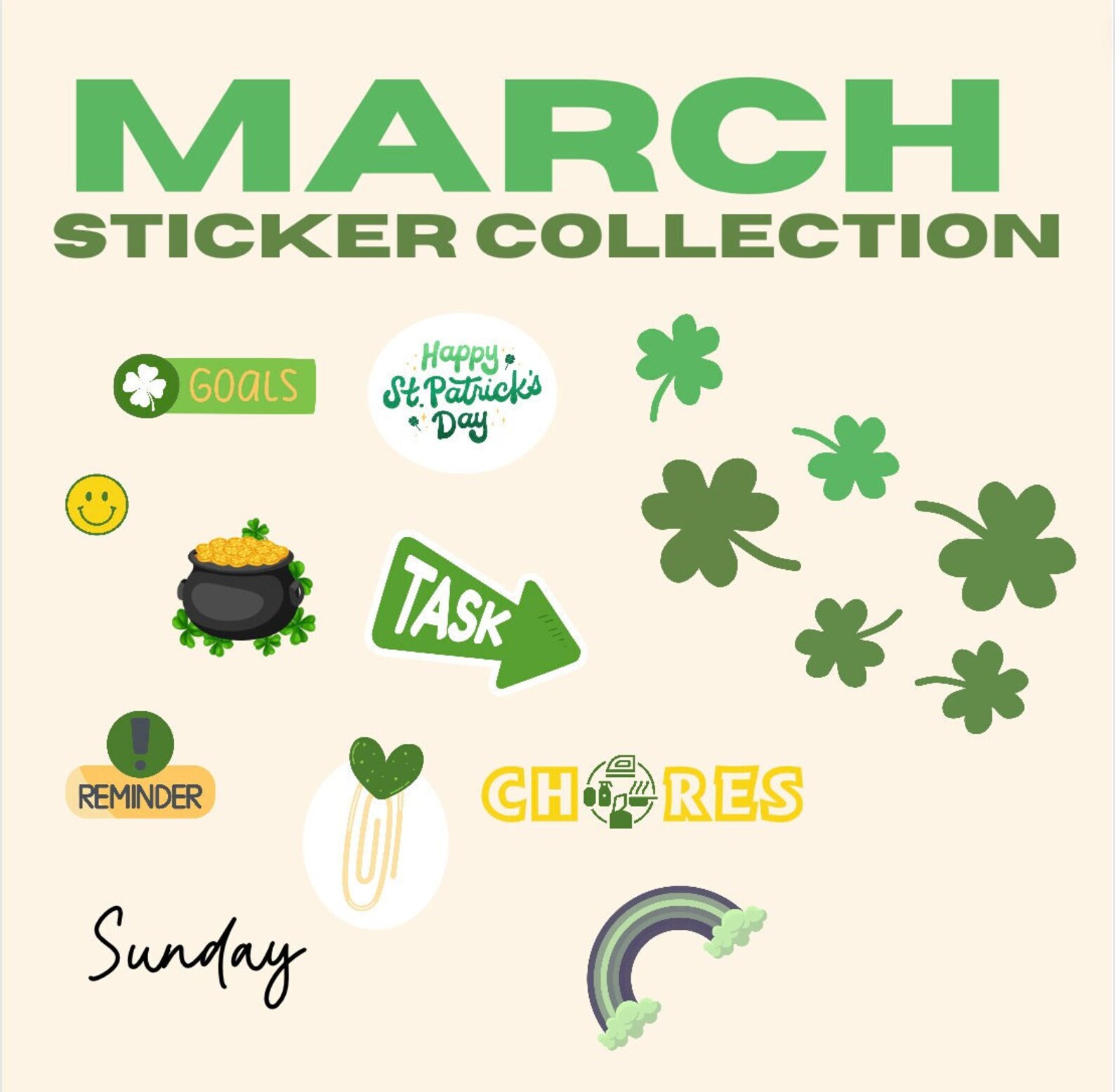 March Stickers, St. Patricks Day Stickers, Lucky Charm, Green Stickers ...