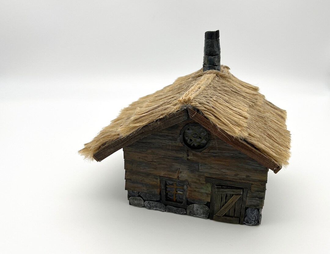 Cottage With Thatched Roof and Fireplace - Table Top Structure for ...