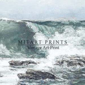 Vintage Ocean Seascape Painting, Antique Ocean Waves Print, Moody Ocean ...