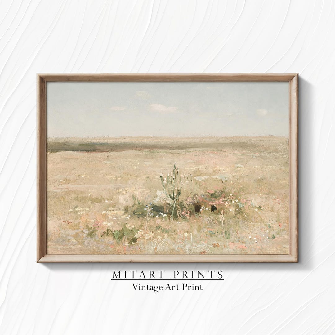 Muted Wildflowers Meadow Landscape Painting, Printable Cottage Wall Art ...