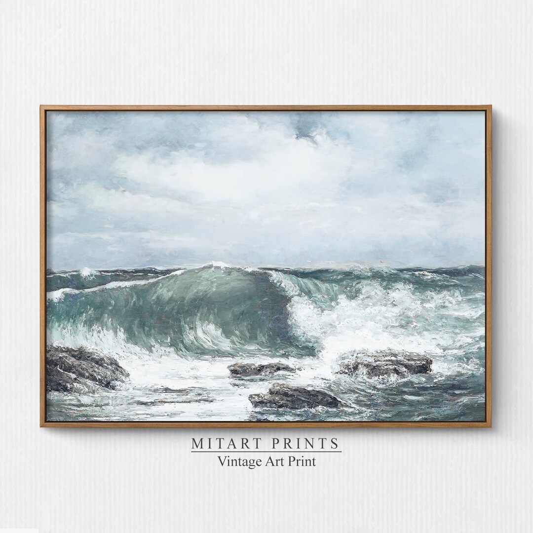 Vintage Ocean Seascape Painting, Antique Ocean Waves Print, Moody Ocean ...