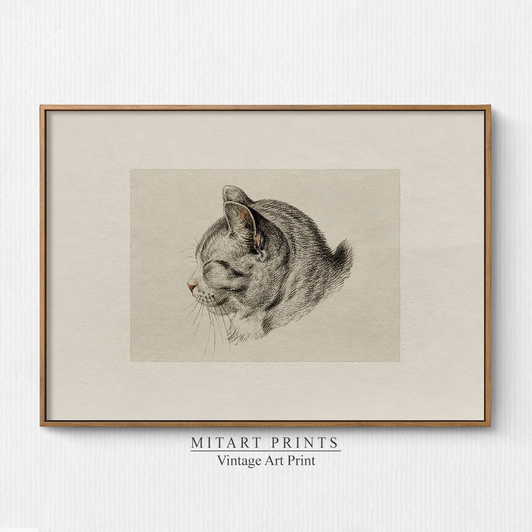 Vintage Cat Print, Printable Nursery Art, Cat Drawing Printable Wall ...