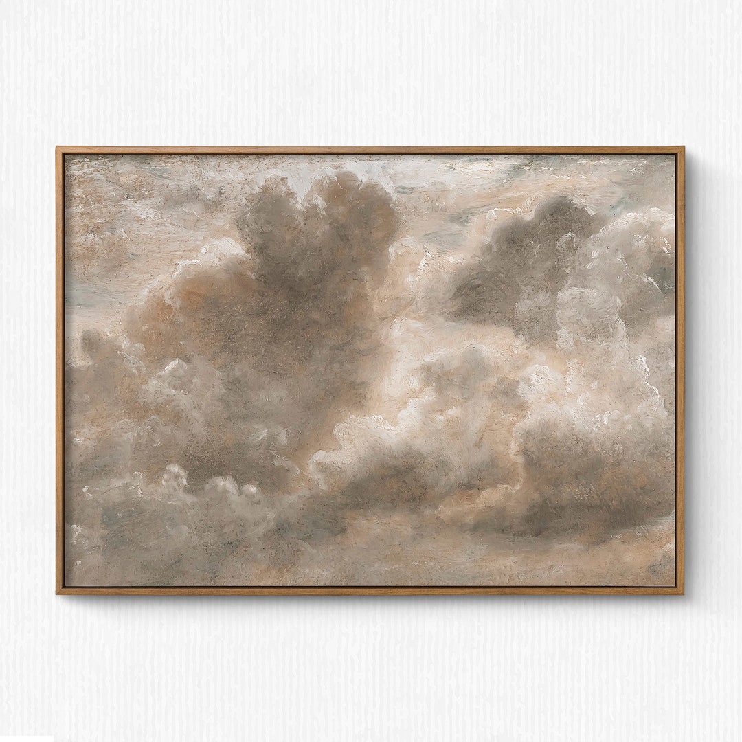 Cloudy Sky Painting, Printable Wall Art, Vintage Landscape Oil Painting ...