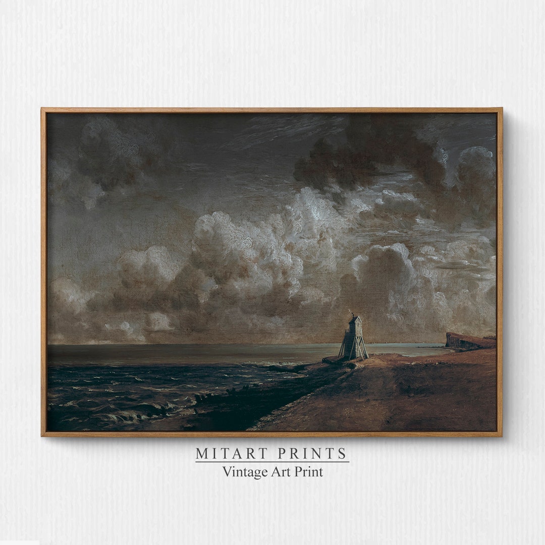 Vintage Moody Coastal Oil Painting, Dark Nautical Wall Art, Rustic ...