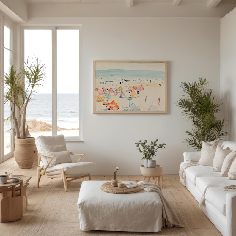 Printable Vintage Beach Watercolor Painting, Abstract Beach House Wall ...