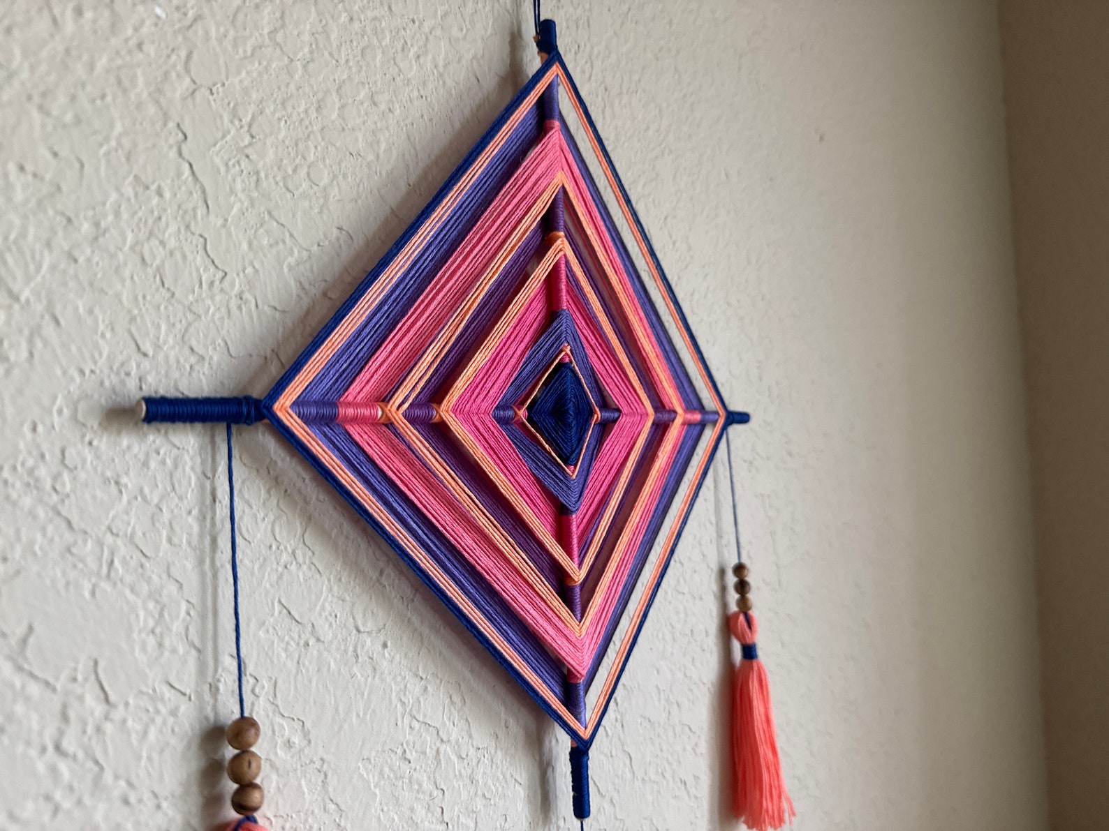 Colorful Handwoven Gods Eye Ojo De Dios Wall Art Vibrant Yarn Wood Hanging Boho Decor For