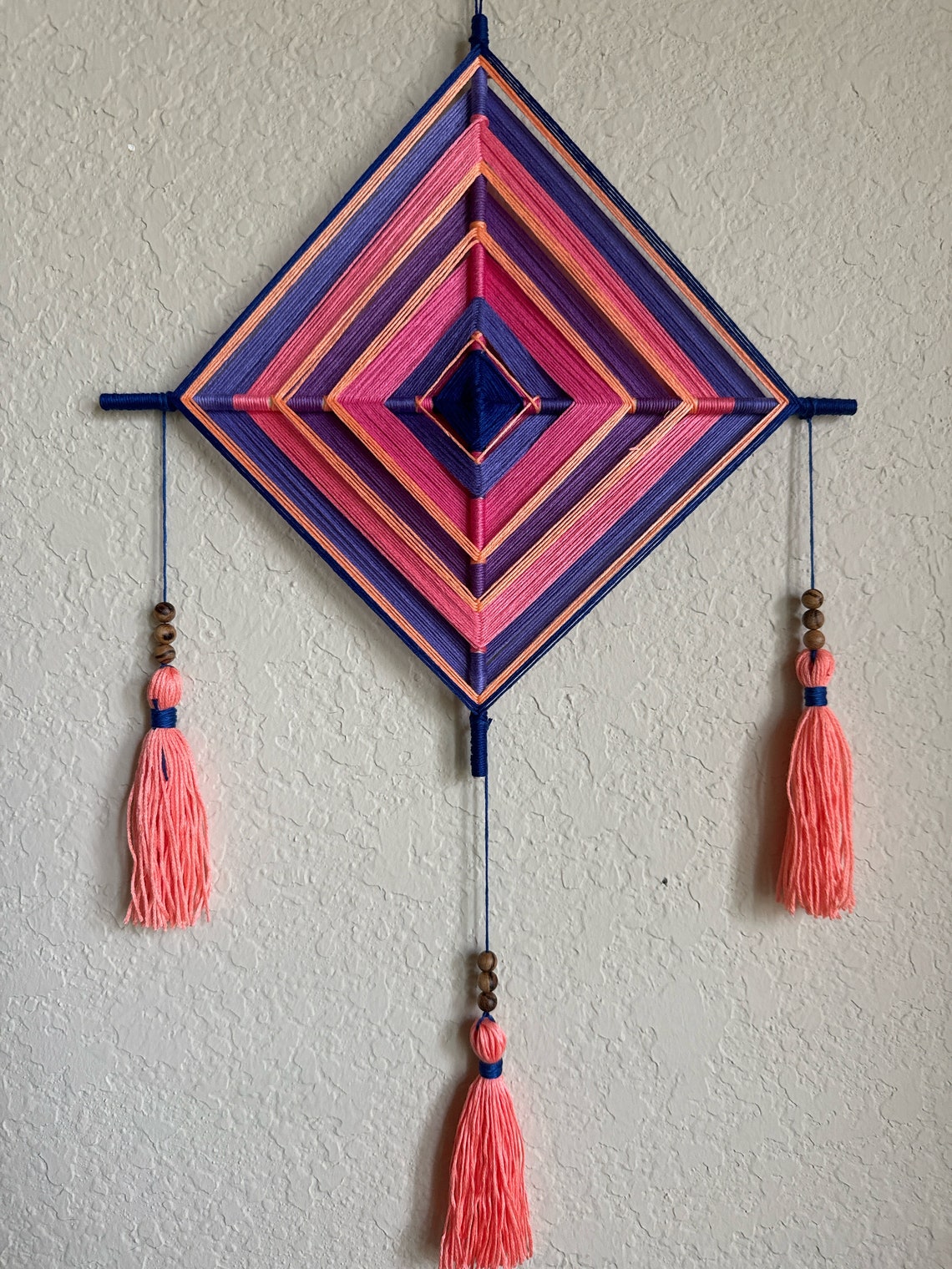 Colorful Handwoven Gods Eye Ojo De Dios Wall Art Vibrant Yarn Wood Hanging Boho Decor For