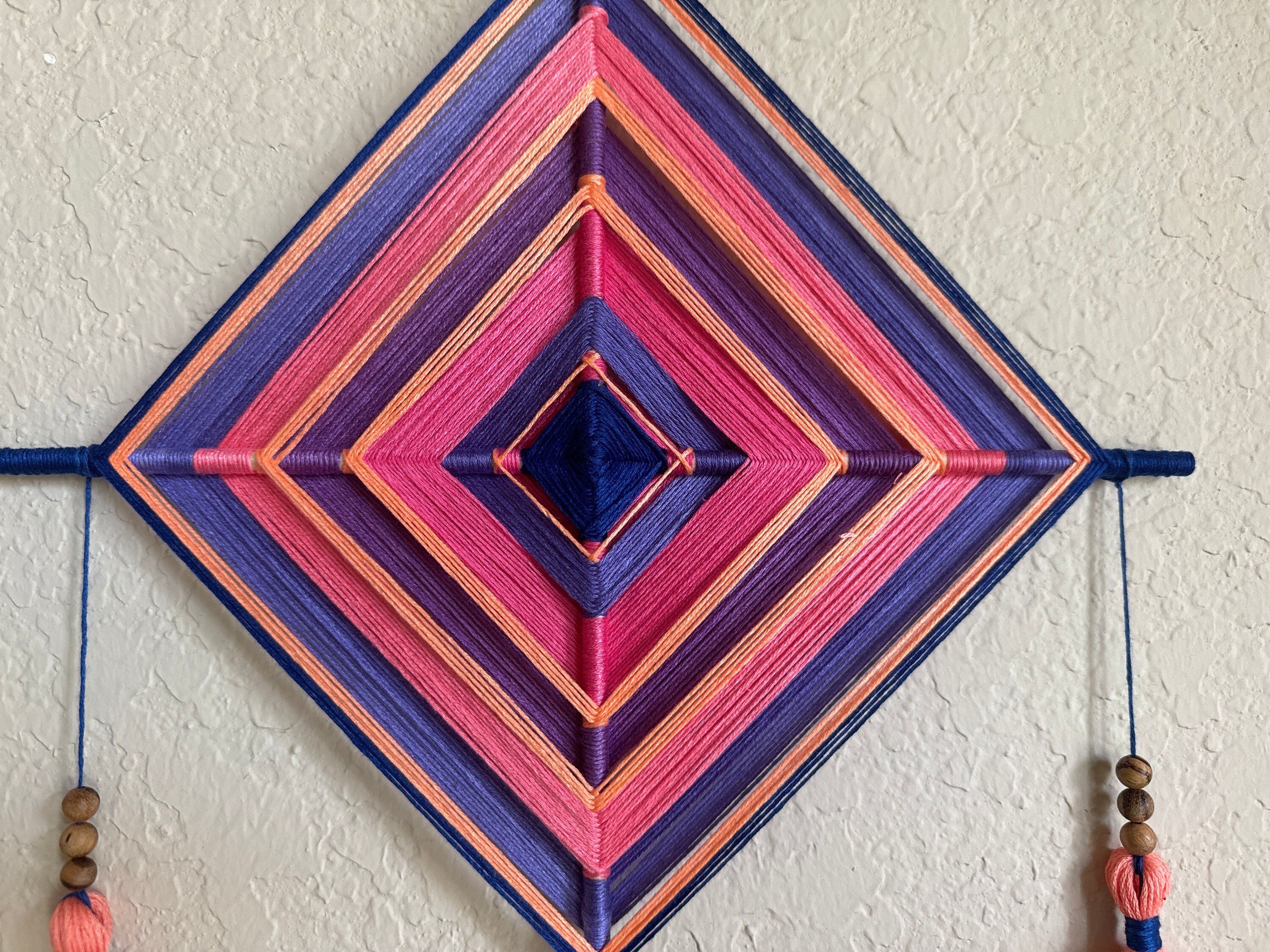 Colorful Handwoven Gods Eye Ojo De Dios Wall Art Vibrant Yarn Wood Hanging Boho Decor For