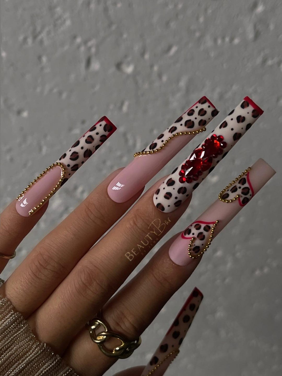 CHEEKY | French Tip Nails | 3XL Press Ons | Cheetah Nails | Gold Nails ...