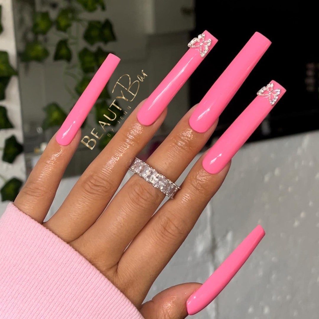 BABY ROSE | Pink 3xl Press Ons | Butterfly Nails | Press on Nails - Etsy