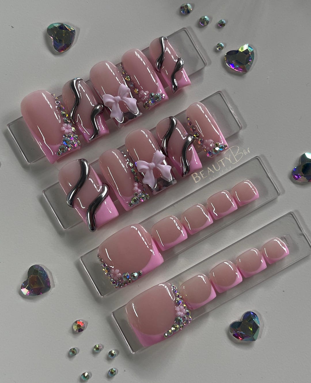 IT GIRL Press on Nail Set | Pink French Tip Set + 22PCS Toe Tip Nails ...