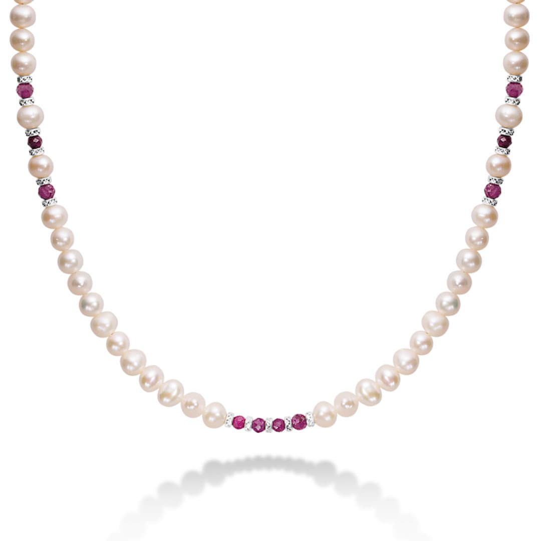 Ruby Beaded Necklace, Pearls Beads Necklace, Gold Plated or Sterling ...