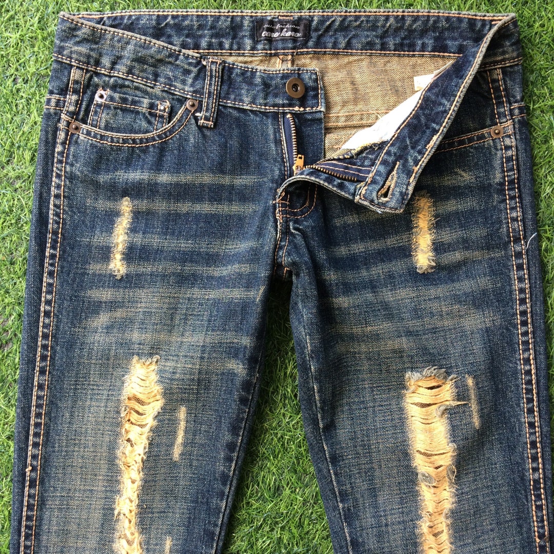 Size S Distressed Bootcut Jeans W28 L32 Low Waist Flared Wide Leg ...
