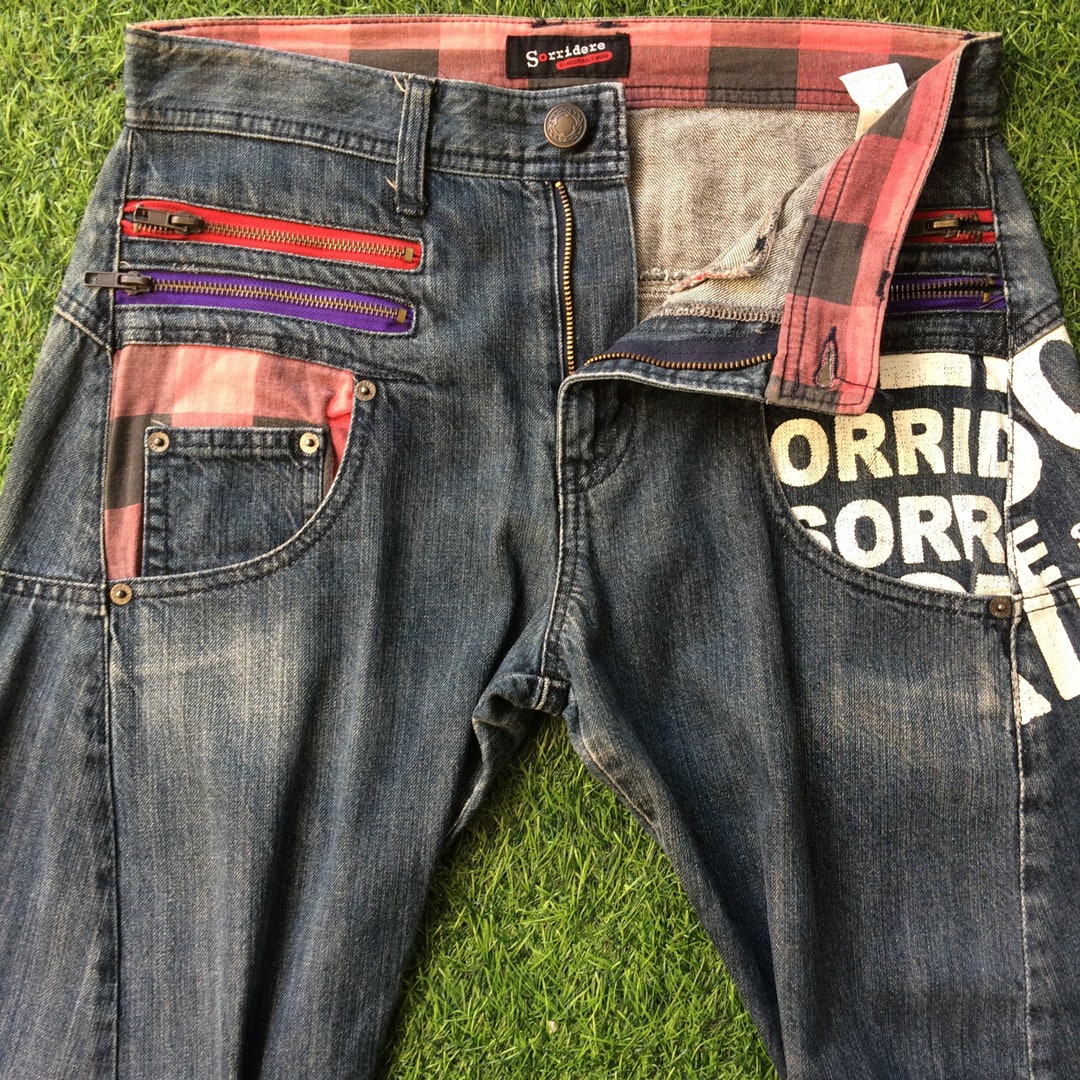 Size 30 Japanese Spell Out Cuffed Jeans W30 L32 Y2K Twist Denim ...