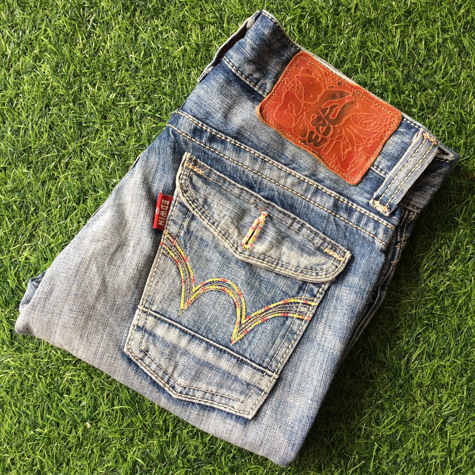 Edwin Light Blue Wash 2000’s Grunge Style Low-rise Embellished ...