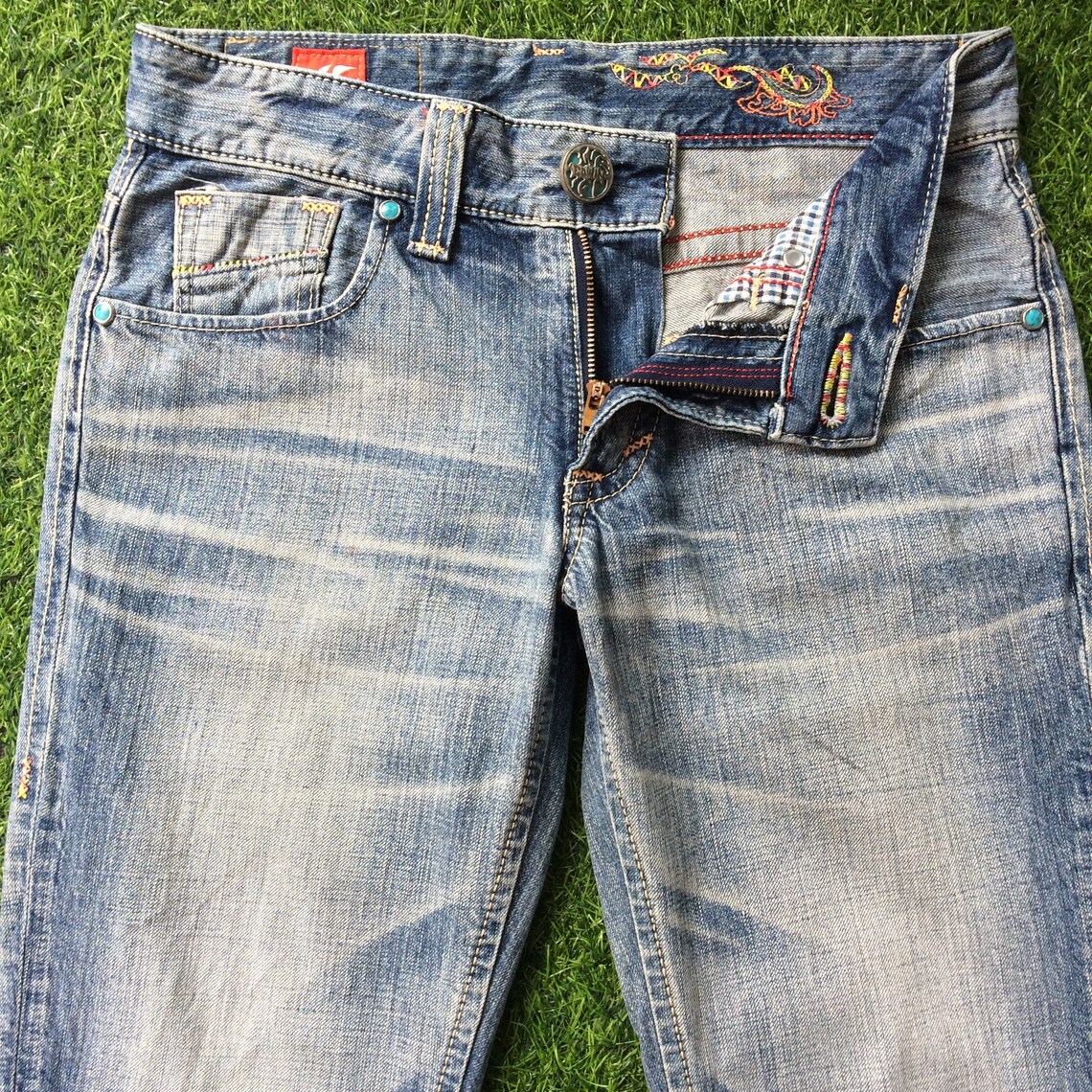 Edwin Light Blue Wash 2000’s Grunge Style Low-rise Embellished ...