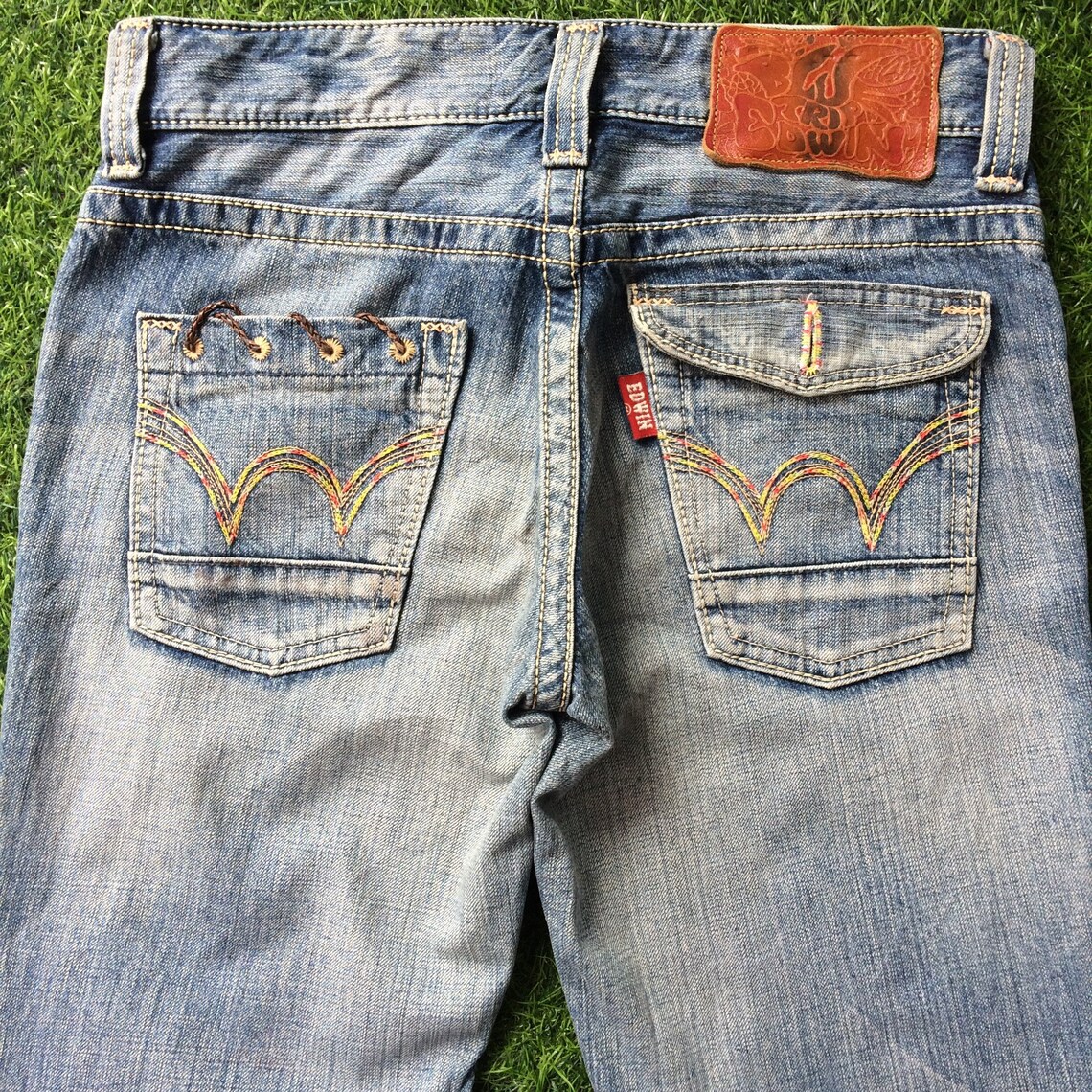Edwin Light Blue Wash 2000’s Grunge Style Low-rise Embellished ...