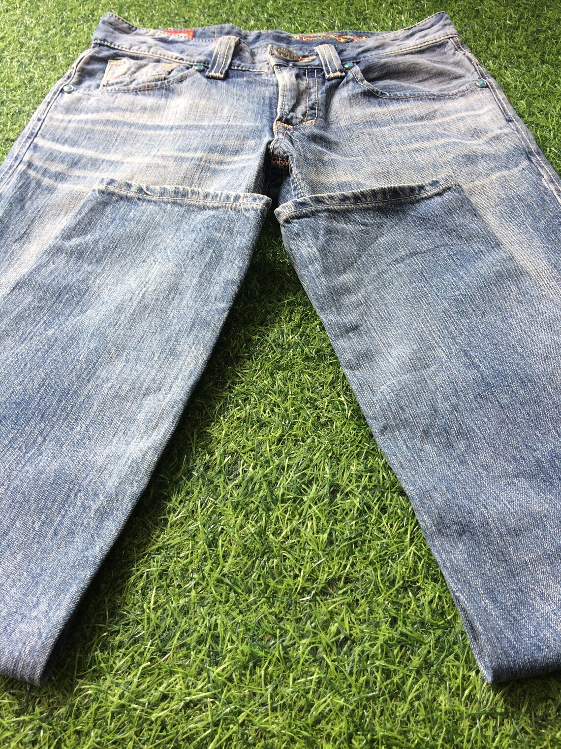 Edwin Light Blue Wash 2000’s Grunge Style Low-rise Embellished ...