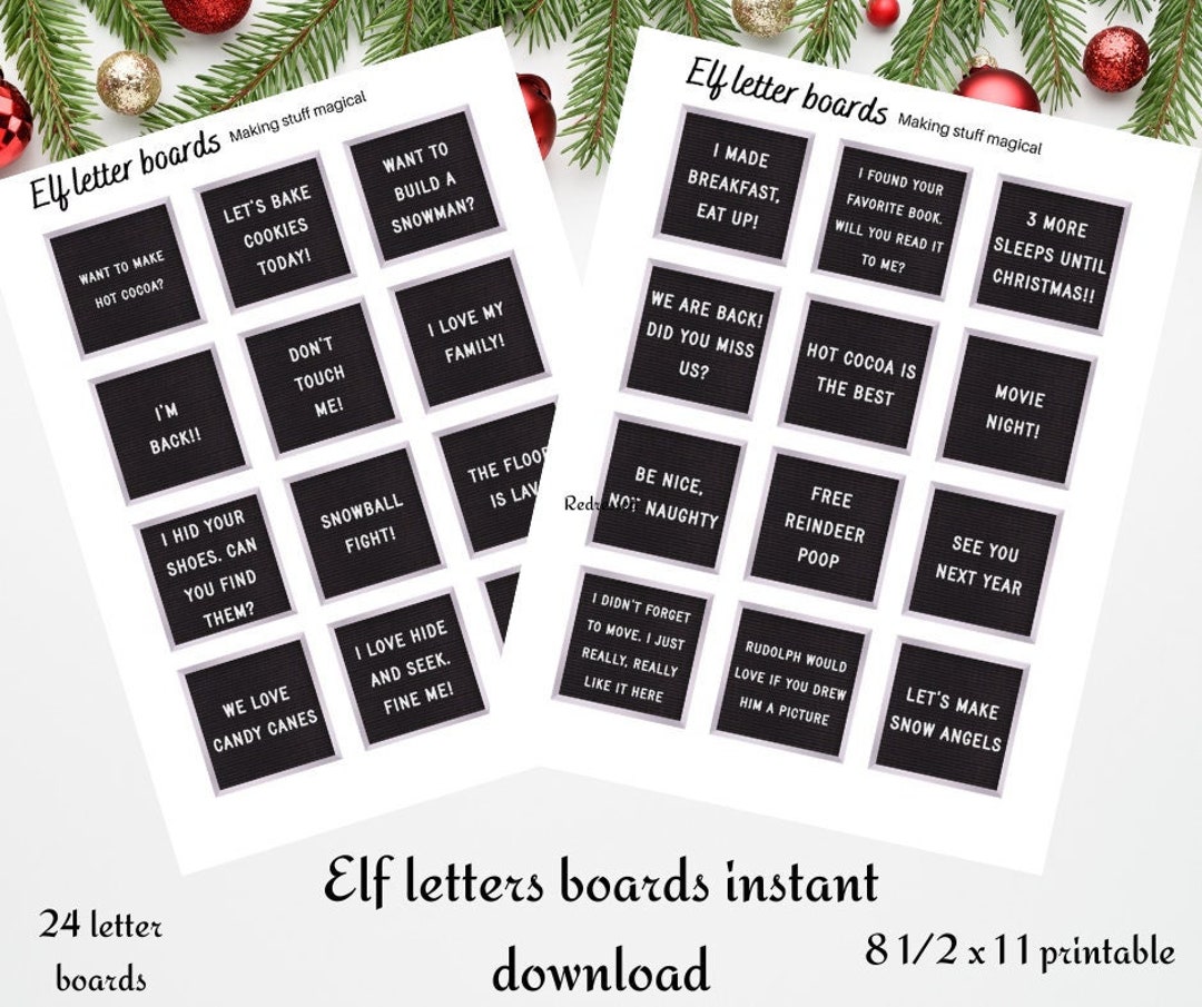 24 Mini Letter Board Elf Notes, INSTANT DOWNLOAD, White Border, Not ...