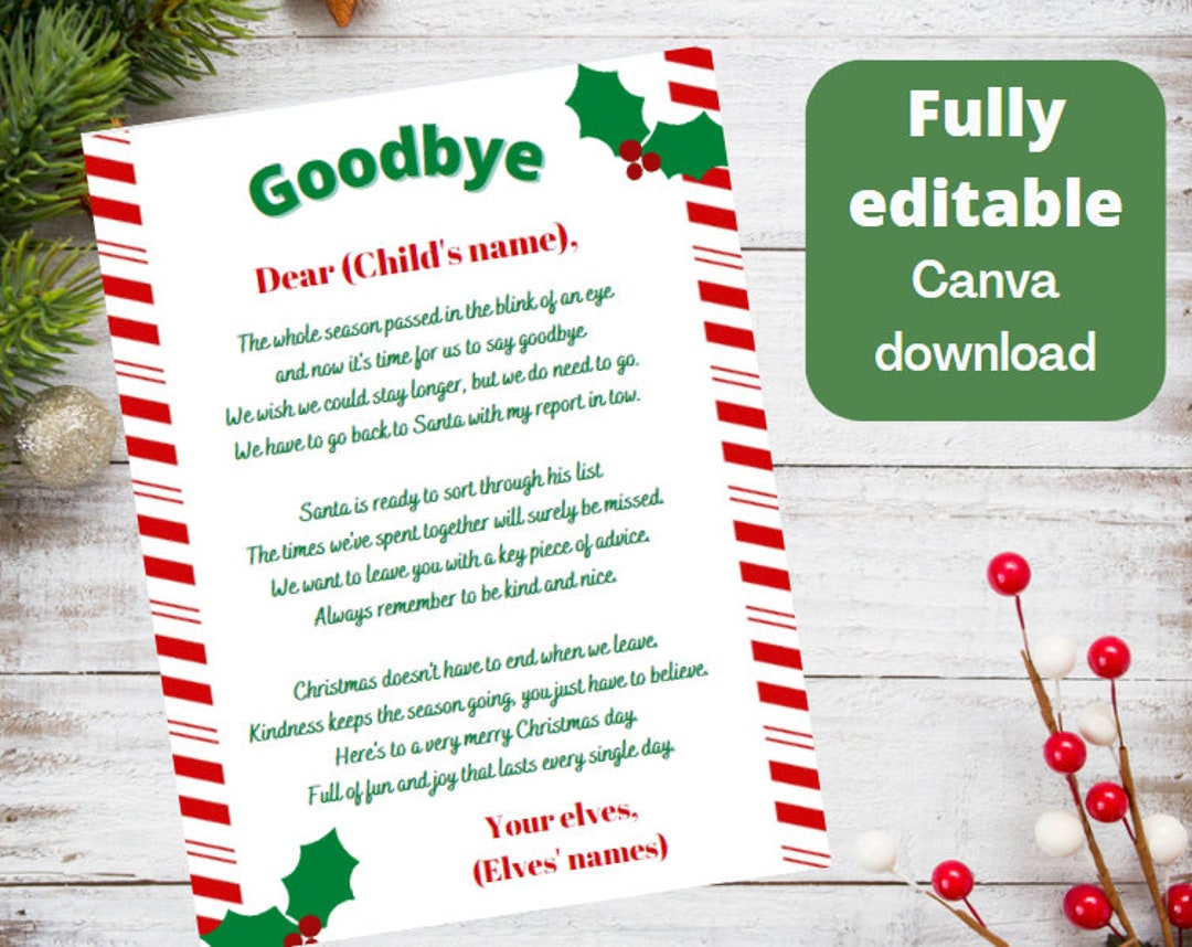 Editable Elf GOODBYE Letter for MULTIPLE ELVES, Canva Elf Printables ...