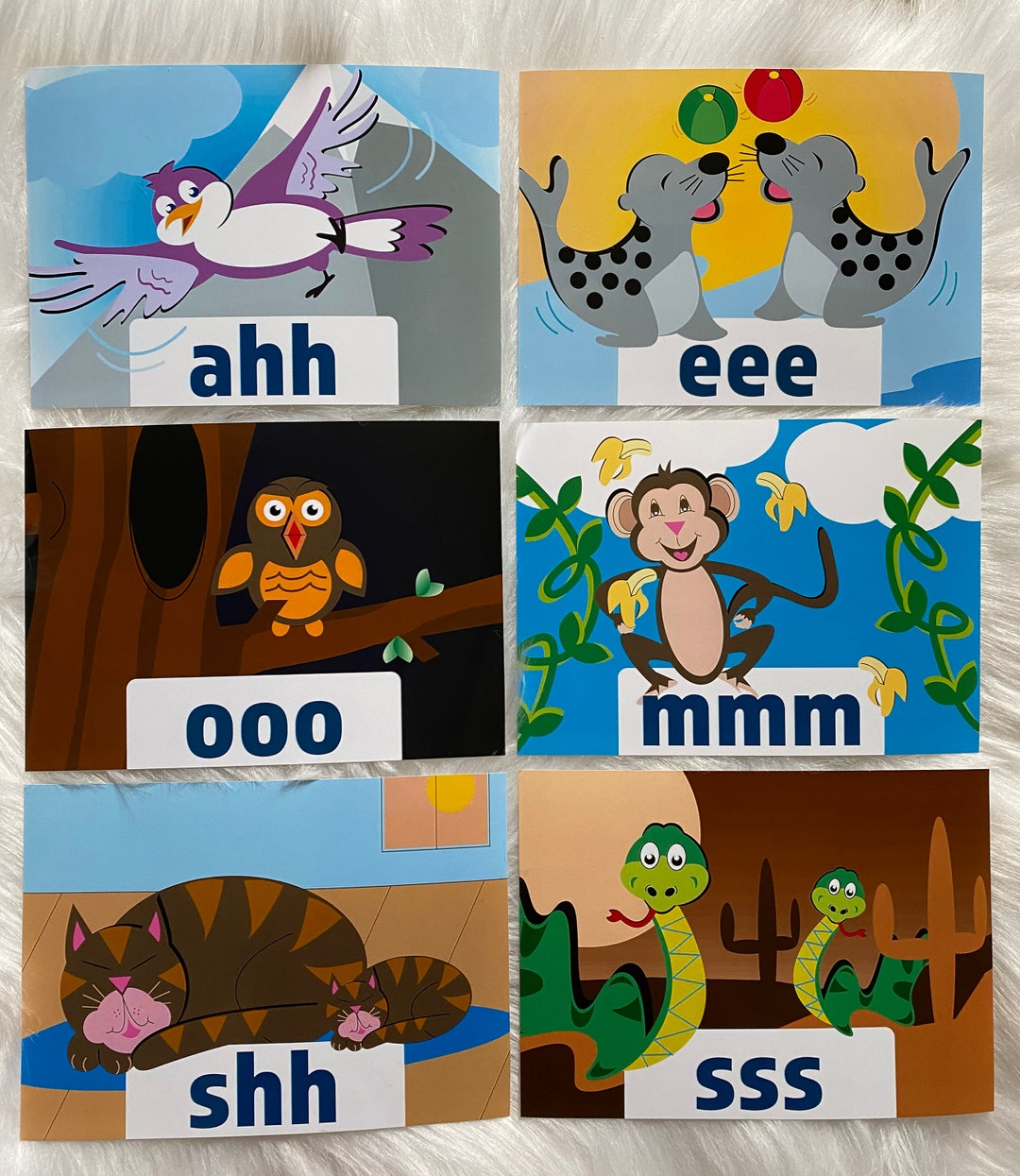 Ling Six Sound Check 5x7 Cards for Kids With Hearing Loss aah eee ooo ...