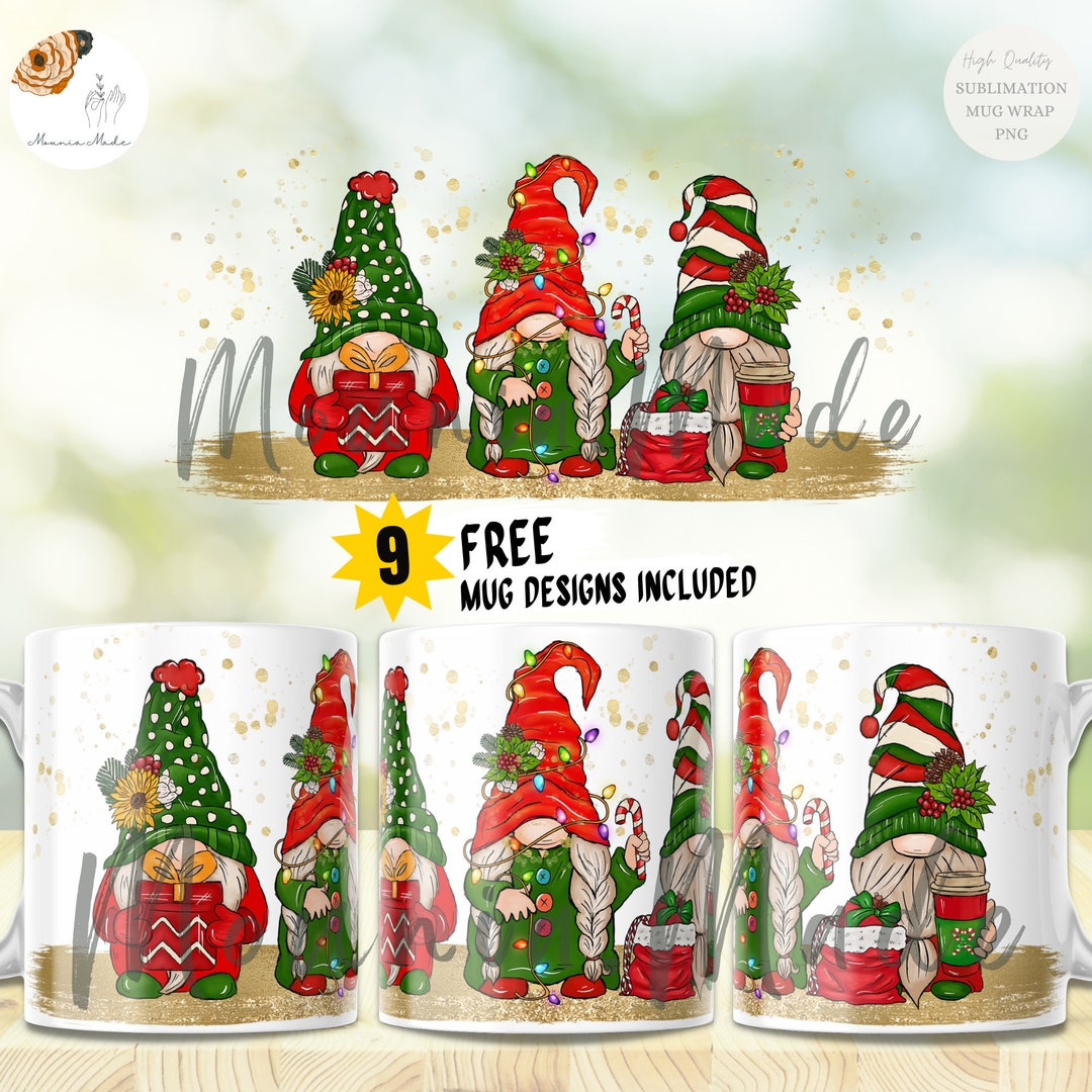 Gnomes Coffee Mug Sublimation Templates 11 & 15 Oz, Winter Holiday ...