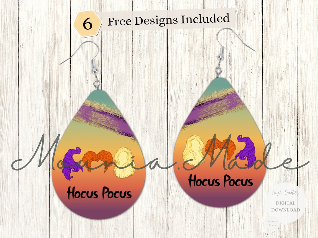 Hocus Pocus Earrings Sublimation Design PNG, Witch Sisters Teardrop ...